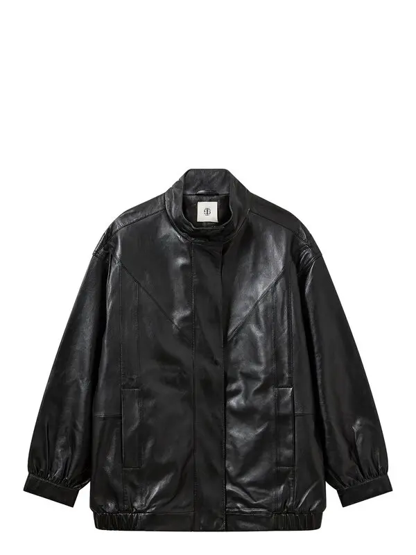 THE GARMENT Relaxed Leather Bomber Jacket - Black