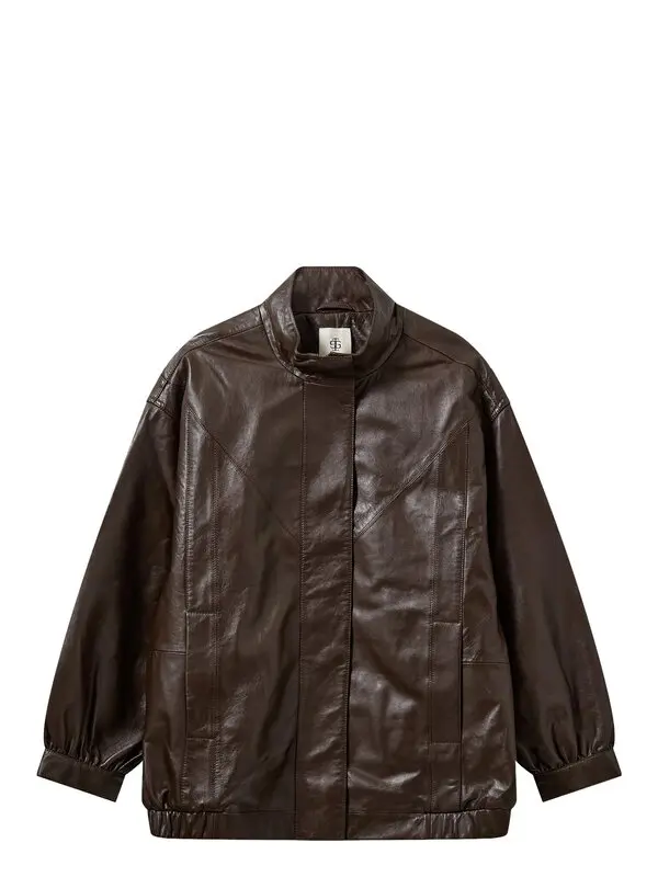 THE GARMENT Relaxed Leather Bomber Jacket - Brown