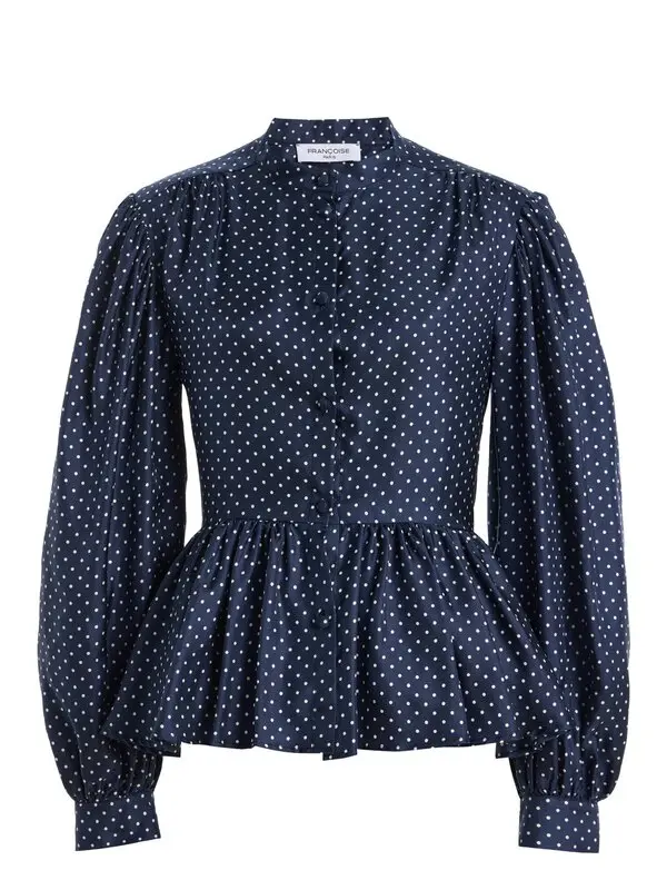 Françoise Caroline Polka-dot Silk Blouse - Navy