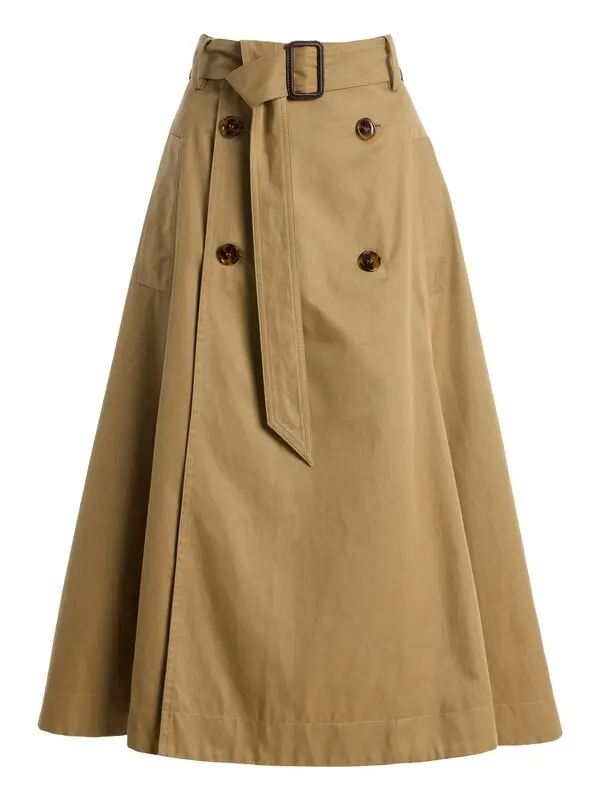 Françoise Stella Tailored Cotton Maxi Skirt - Khaki
