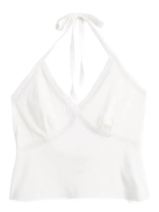 REFORMATION Monica Lace Trim Halter Top - White