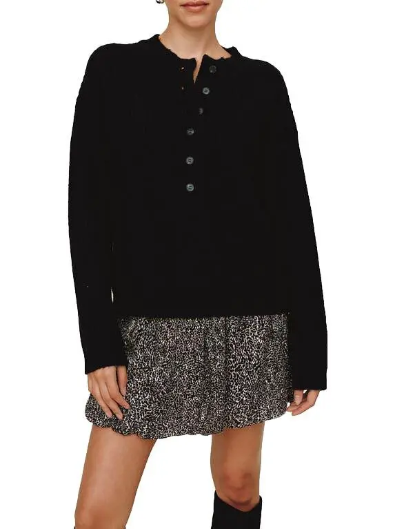 Bella Dahl Button Placket Merino Wool Blend Sweater - Black