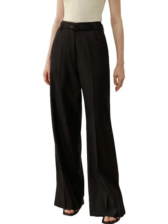 Lilysilk High-waisted Wide-leg Silk-wool Pants - Black