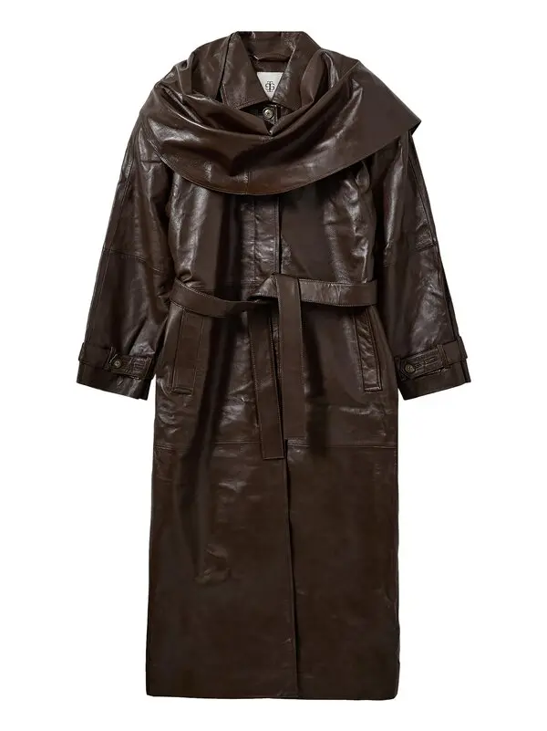THE GARMENT Soho Scarf-detailed Leather Trench Coat - Brown