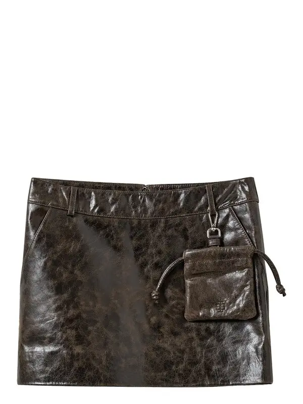 THE GARMENT Leather Mini Skirt With Pouch - Brown