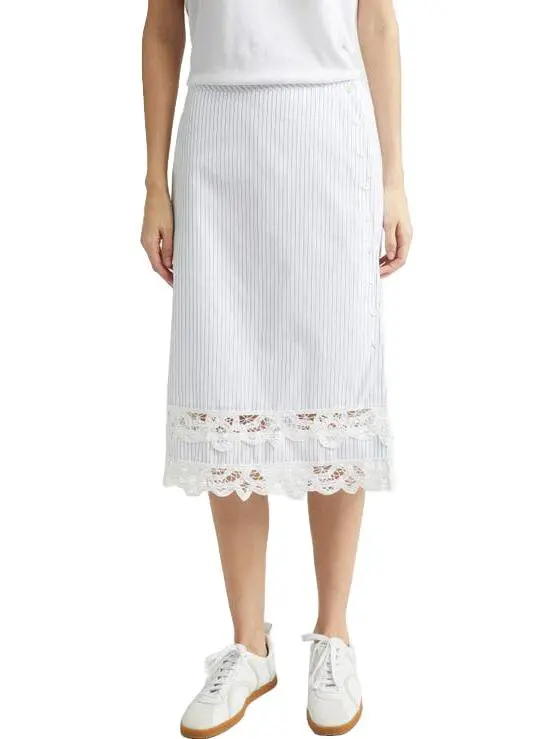 EENK Striped Cotton Skirt With Lace Trim - Ivory/black