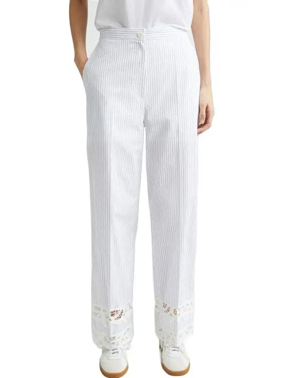 EENK Lace Trim Pinstripe Wide Leg Pants - Ivory/black