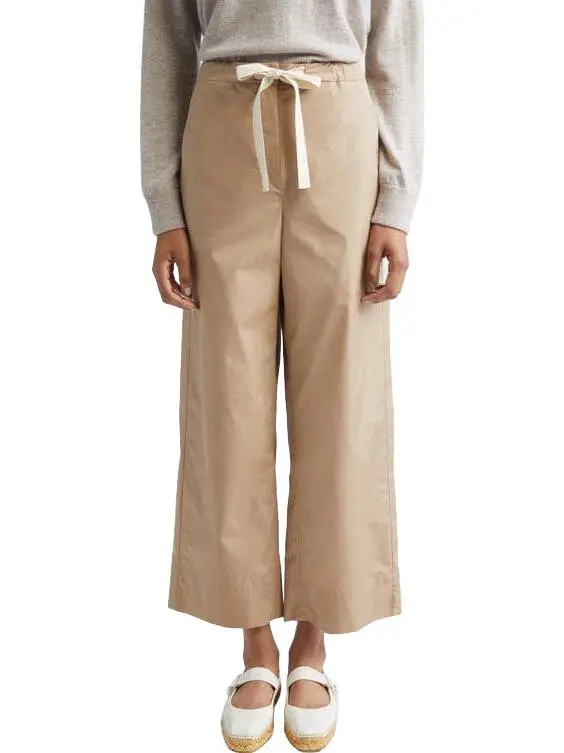 Max Mara Drawstring Crop Wide Leg Cotton Trousers - Desert