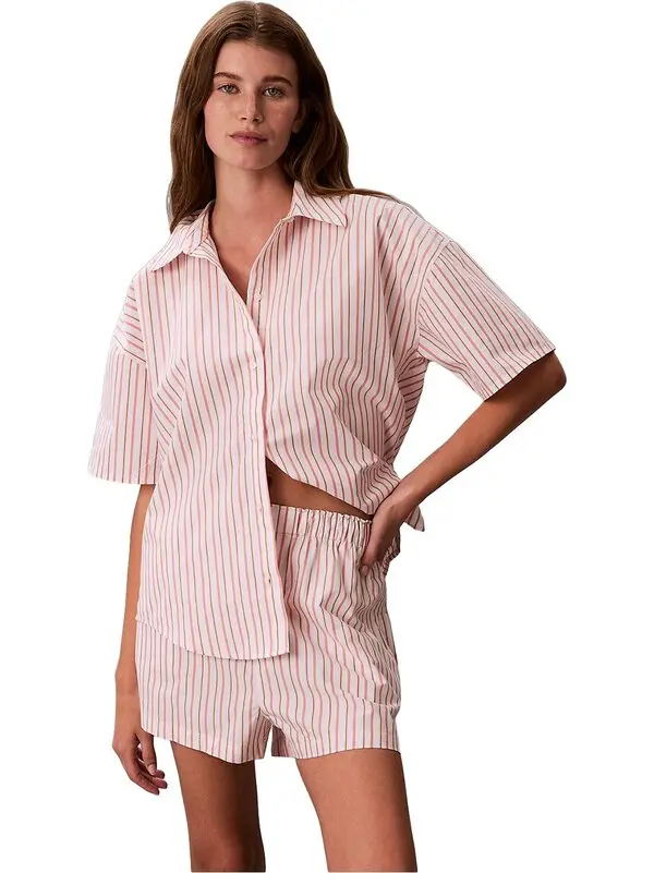 Calvin Klein Cotton Poplin Shorts - Aurora Stripe Peach Bliss