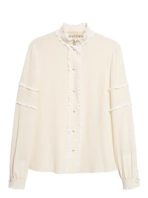 Valentino Garavani Lace Ruffle Silk Crêpe De Chine Button-up Shirt - Vanilla