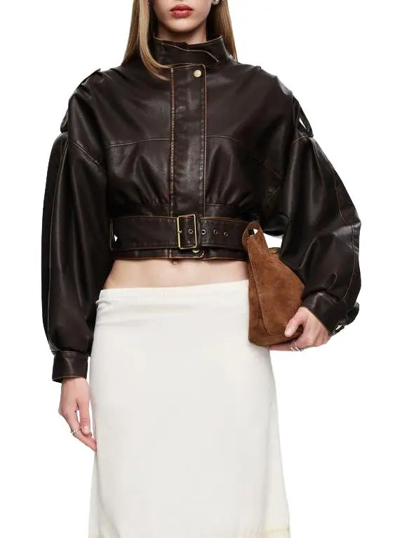 Lioness Gigi Faux Leather Jacket - Chocolate