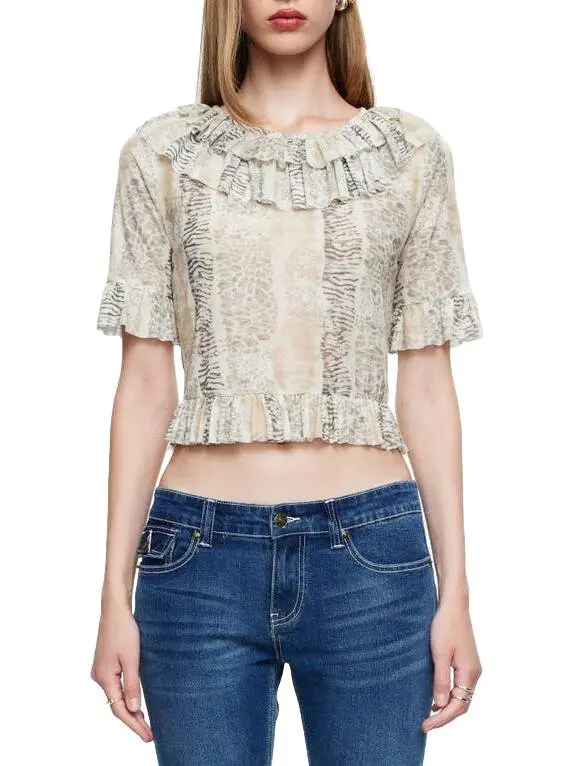 Lioness First Light Print Frill Collar Crop Top - Multi Animal