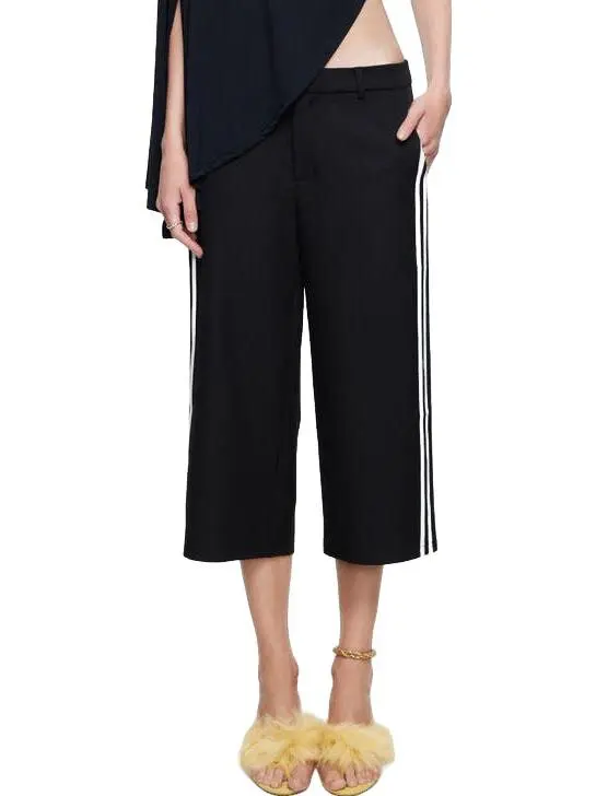 Lioness Genesis Cropped Wide-leg Pants With Side Stripes - Noir