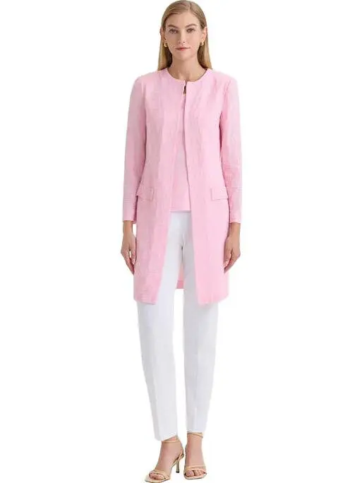 Ming Wang Heritage Tonal Checkered Knit Jacket - Perfect Pink