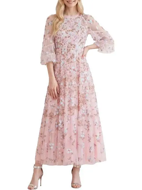 NEEDLE & THREAD Everett Bloom Maxi Dress - Dusk Pink/multi