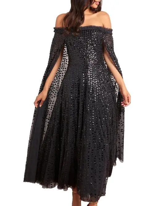 NEEDLE & THREAD Raindrop Cape Ankle Gown - Graphite