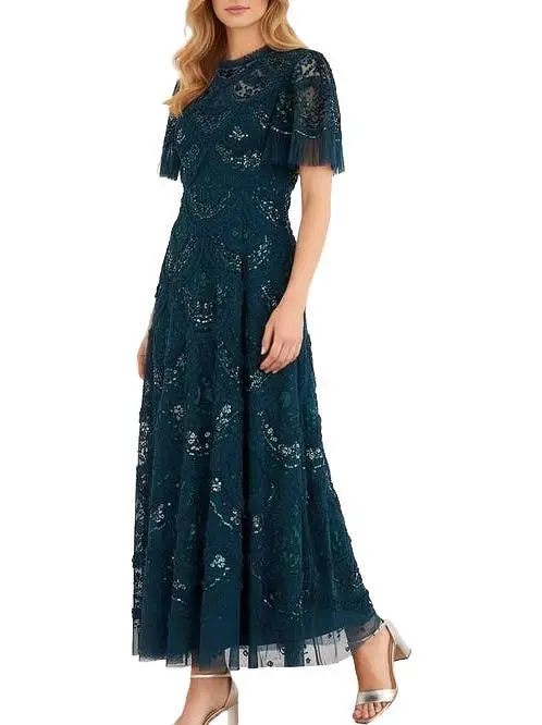 NEEDLE & THREAD Carmen Ruffle Maxi Gown - Emerald