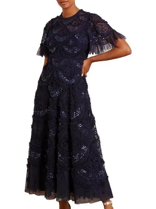 NEEDLE & THREAD Carmen Ruffle Maxi Gown - Navy