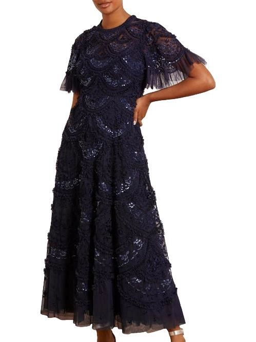 NEEDLE & THREAD Carmen Ruffle Maxi Gown - Navy