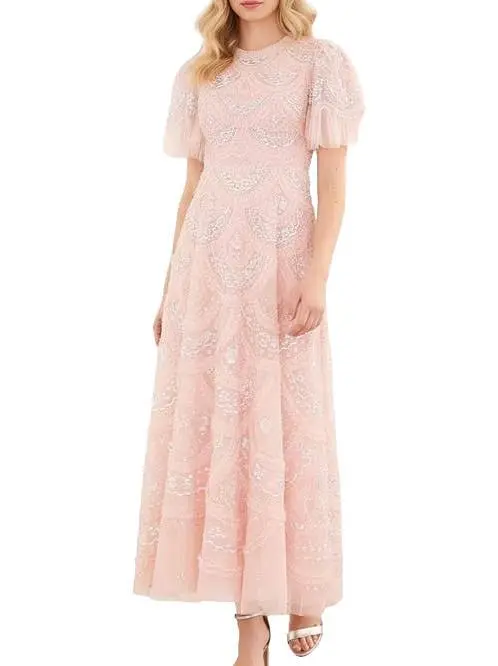 NEEDLE & THREAD Carmen Ruffle Maxi Gown - Petal Pink