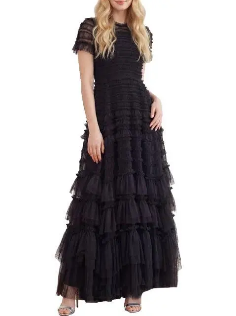 NEEDLE & THREAD Valentine Ruffle Maxi Gown - Graphite