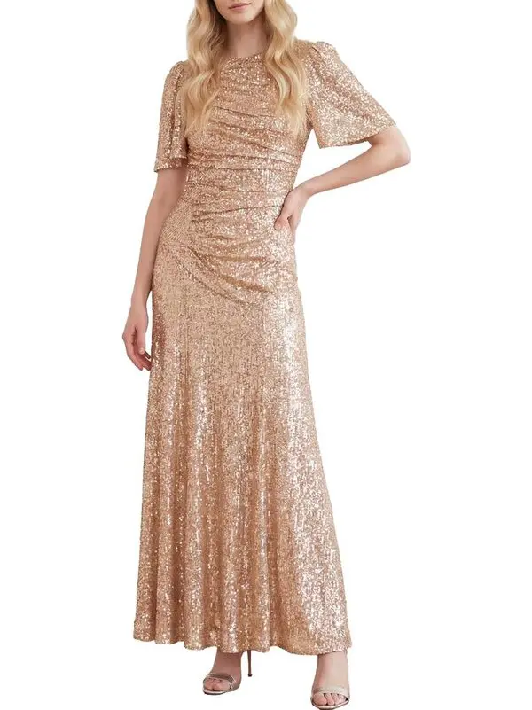 NEEDLE & THREAD Valentina Sequin Maxi Dress - Beige
