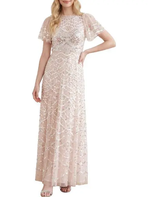 NEEDLE & THREAD Deco Dot Gloss Ankle Gown - Cream
