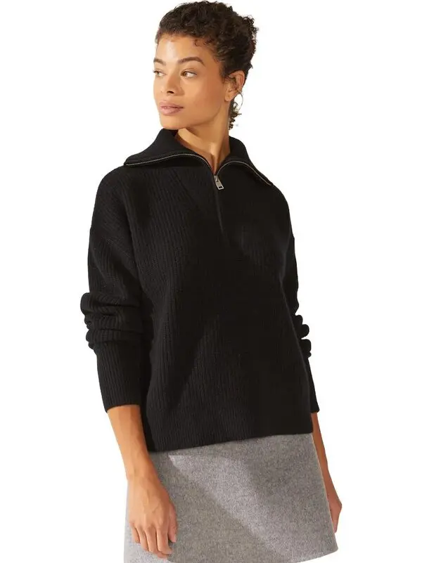 ITALIC Cashmere Quarter Zip Pullover - Black