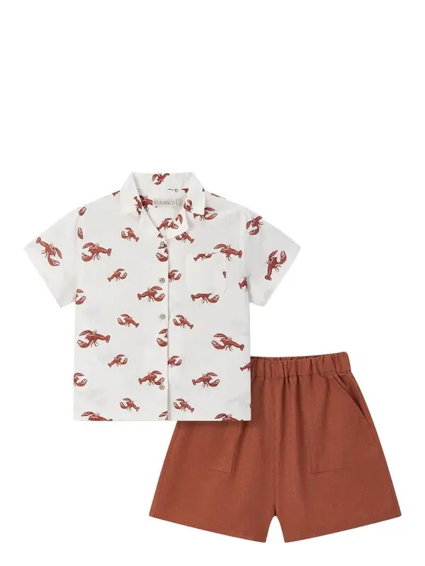 MILKBARN Linen Buttonup Shirt And Shorts Set - Cream Lobster