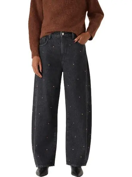 HUSH Embellished Barrel Leg Jeans - Washed Black
