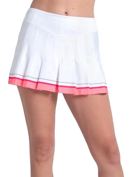 Lucky In Love Pleated Skirt With Striped Border - White