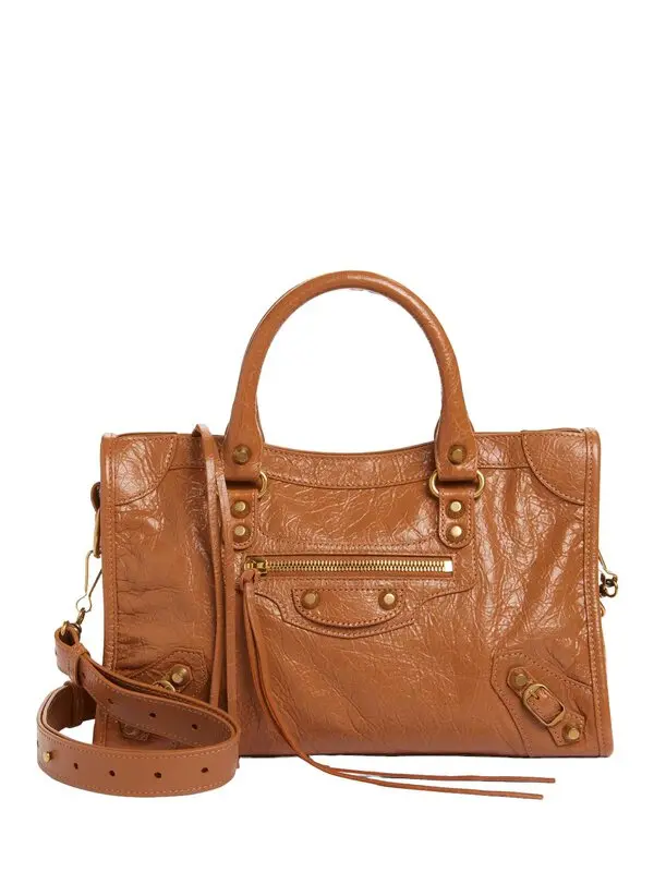 Balenciaga Le City Crinkle Leather Satchel - 2630 Camel