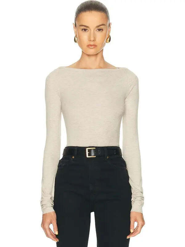 Eterne Long Sleeve Boatneck Top - Heather Oatmeal