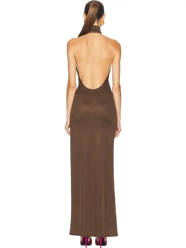 Andamane Cleo Halterneck Maxi Dress - Chocolate