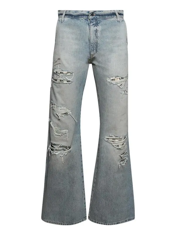 Amiri Checkered Repair Bootcut Jean - Light  Blue
