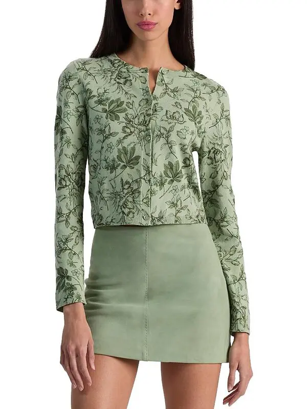 Alice + Olivia Carson Crewneck Cardigan Sweater - Mystic Garden Sage