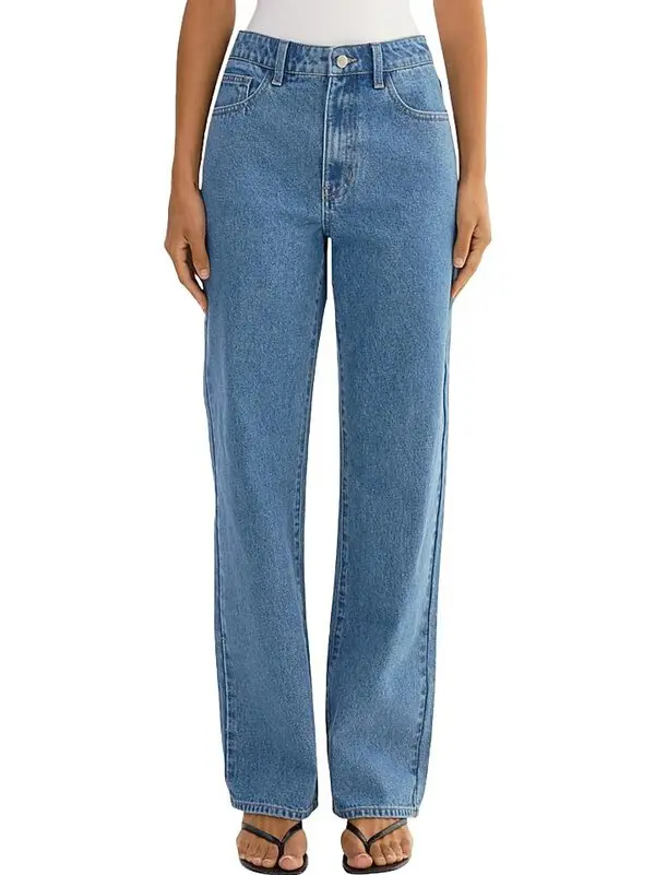 LAMARQUE High Rise Straight Jeans - Mid Blue Wash