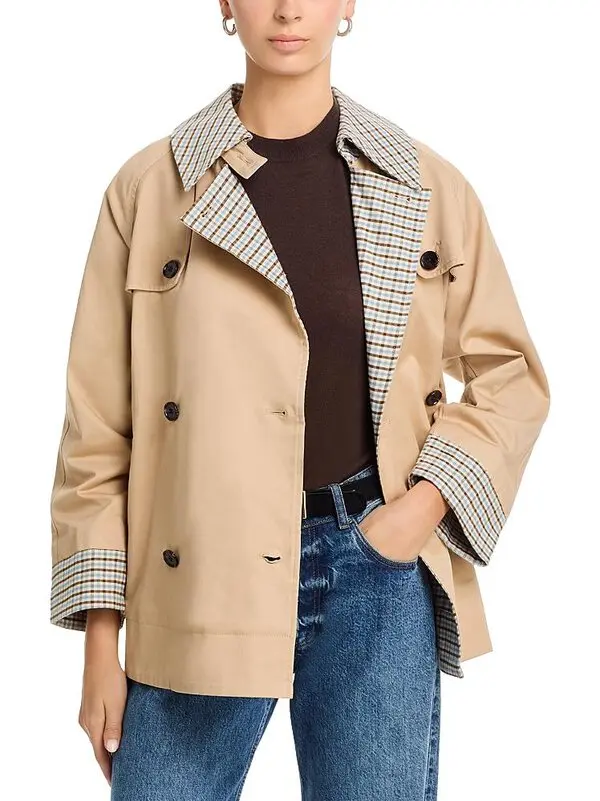 Rails Lucien Plaid Trim Double Breasted Jacket - Sand