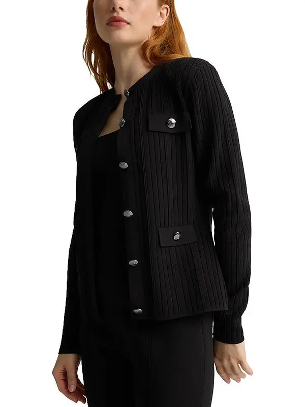 St. John Ribbed Cardigan Jacket - Mocha