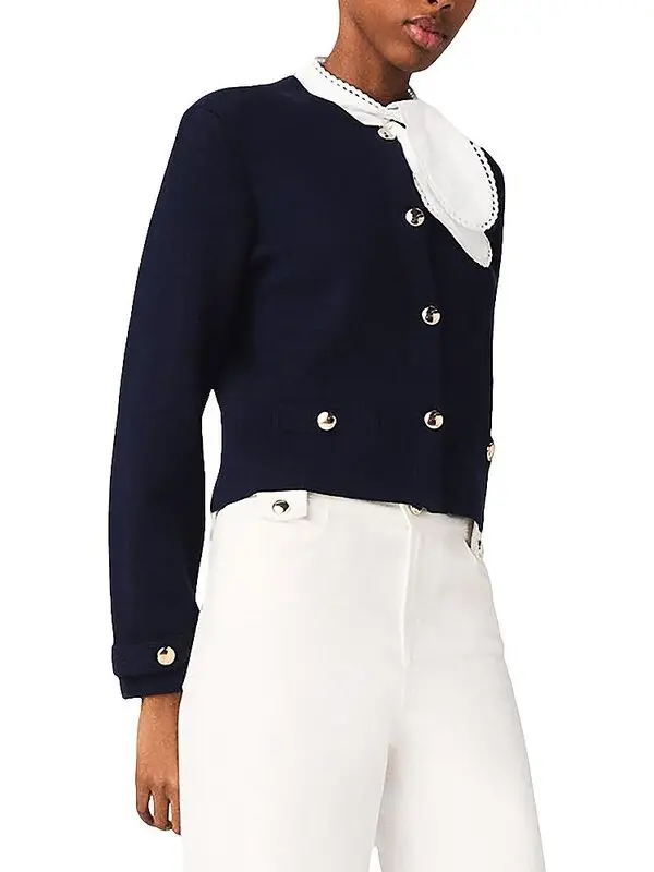 Maje Detachable Embroidered Collar Cardigan - Navy