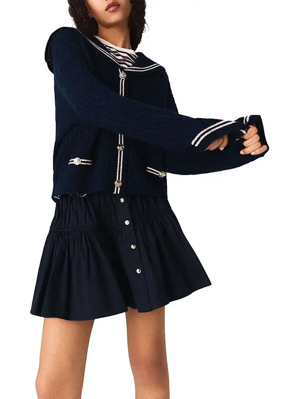 Maje Cable Knit Cardigan - Navy