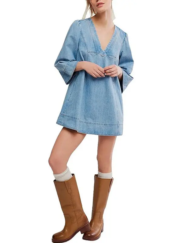 Free People Goldie Denim Mini Dress - Celestial