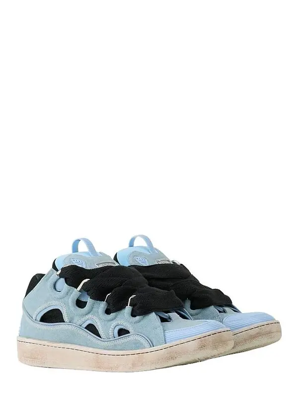 LANVIN Curb Canvas Sneakers With Topstitching - Blue/amber