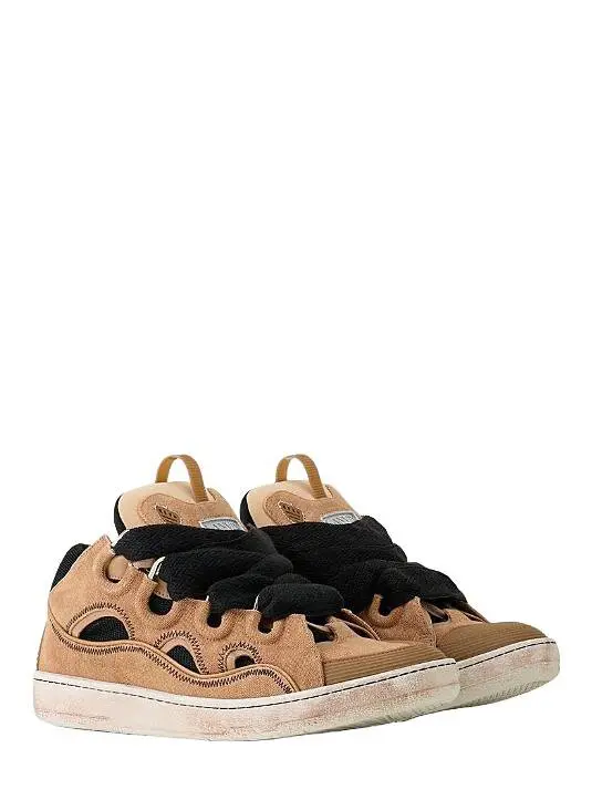 LANVIN Curb Canvas Sneakers With Topstitching - Camel/amber