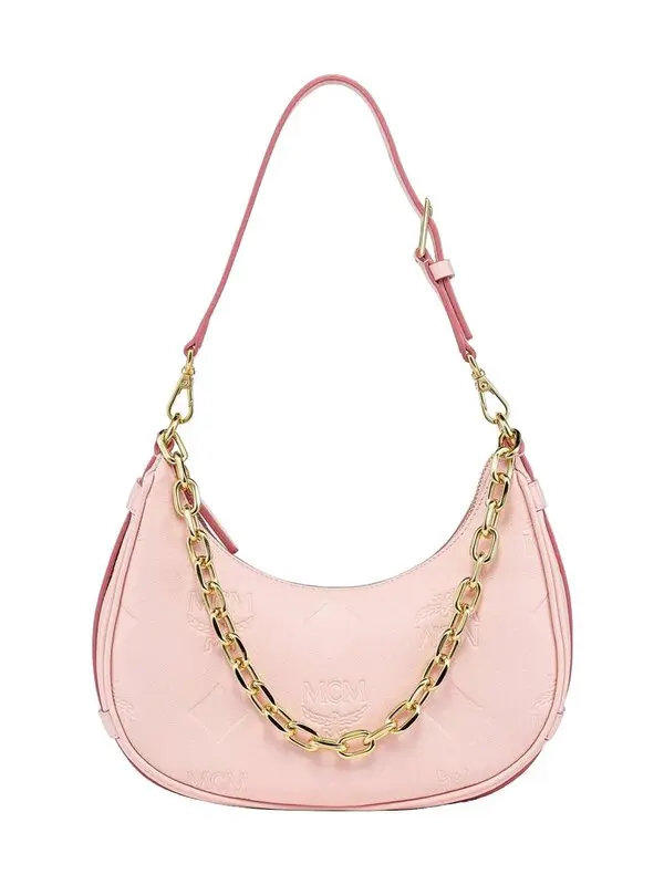 Mcm Aren Crescent Hobo Bag In Maxi Monogram Leather - Lotus Pink
