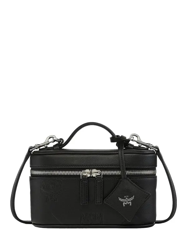 Mcm Aren Vanity Case In Maxi Monogram Leather - Black