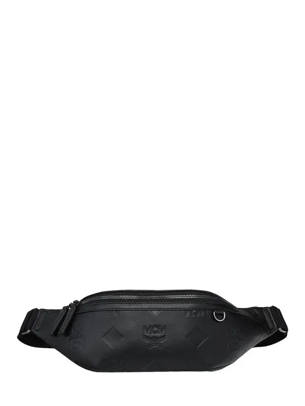 Mcm Medium Fursten Belt Bag In Maxi Monogram Leather - Black
