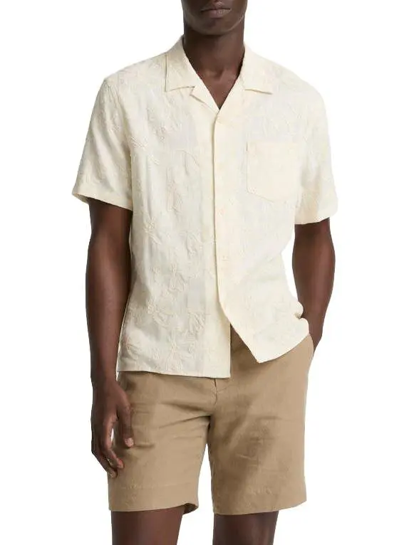 Vince Embroidered Floral Camp Shirt - Blanco