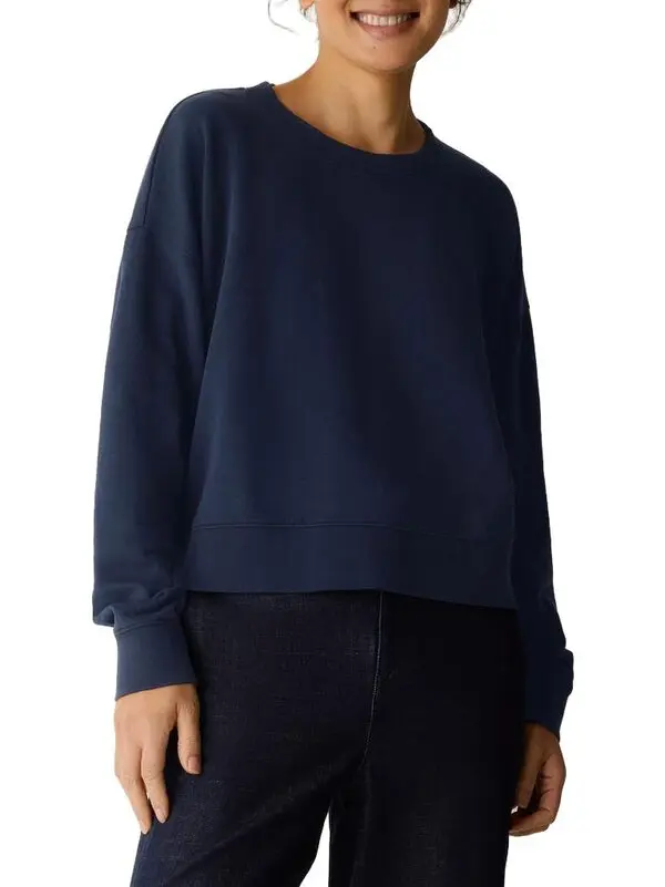 Eileen Fisher Organic Cotton Crop Sweatshirt - Ink