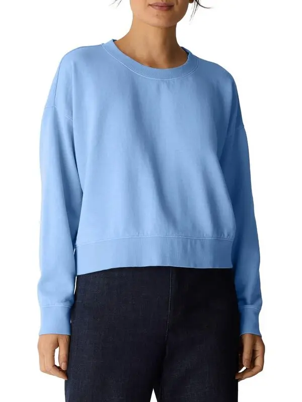 Eileen Fisher Organic Cotton Crop Sweatshirt - Skylight